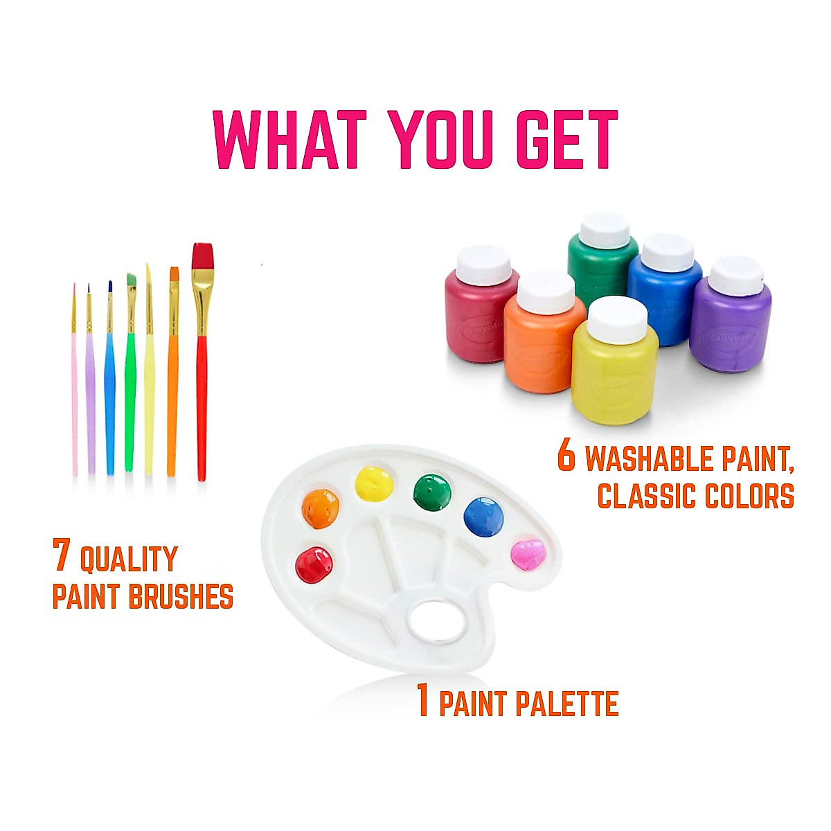 Kids Painting Set, Washable Paint for Kids 6 Colors, 7 Paintbrushes, Paint Palette, Non Toxic Tempera Paints 2 oz Each, Paints for Toddlers Art, Crafts
