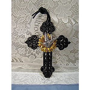 Upscaled Black Metal SUNFLOWER Hummingbird WALL CROSS Decor, Hummingbird Cross, Office home cross, upcycled religious art, Christian gift