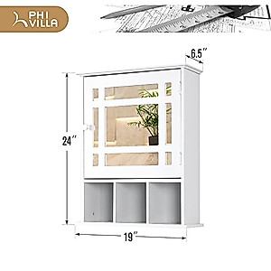PHI VILLA Indoor Bathroom Medicine Cabinet with Mirror Wall Mounted Storage Cabinet Organizer with Mirrored Doors and Adjustable Shelf, White