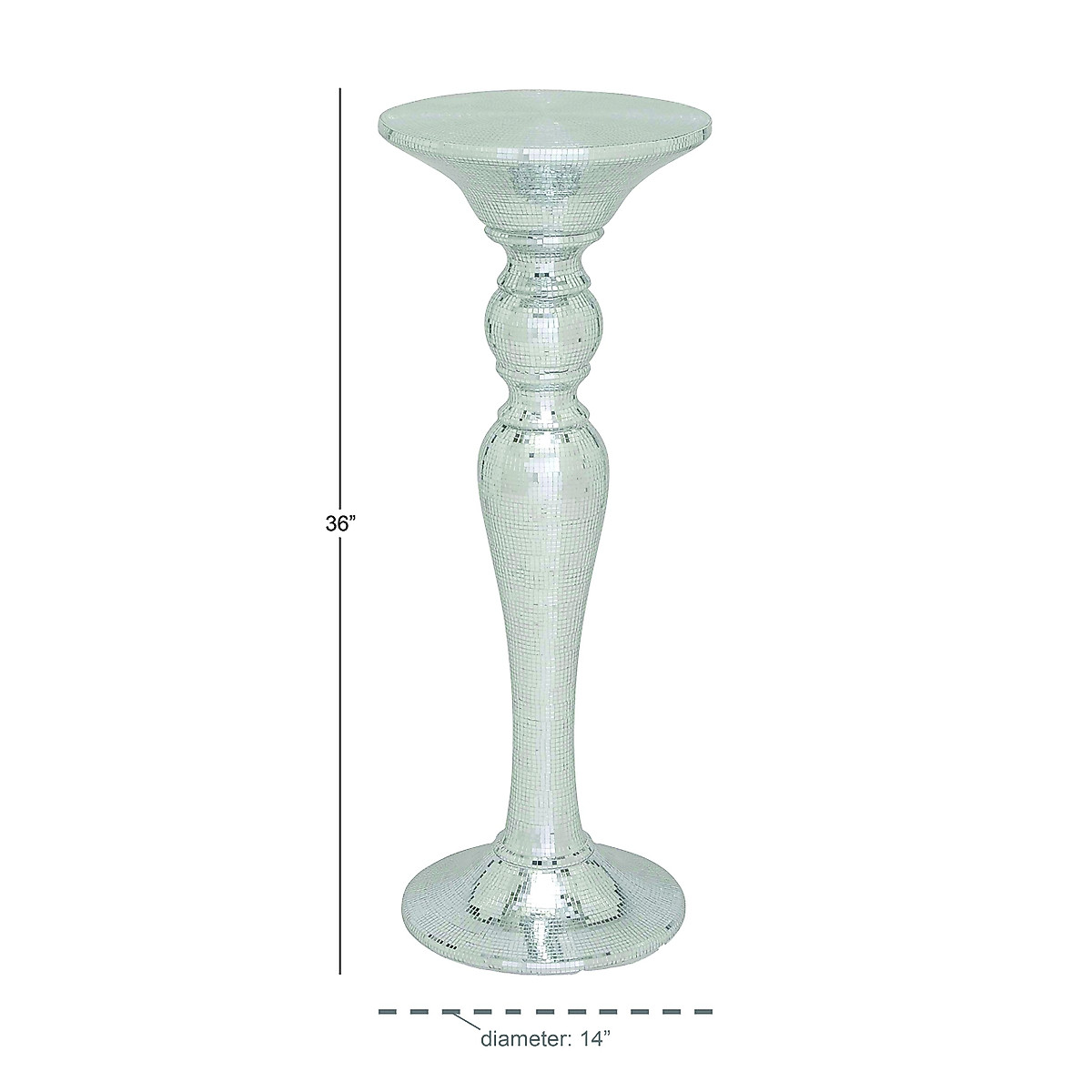 Deco 79 Polystone Round Pedestal Table with Mosaic Mirror Inlay, 14" x 14" x 36", Silver