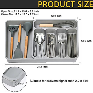Kitchen Drawer Organizer Tray for Cutlery Utensils and Gadgets，Large Expandable Cutlery Organizer in Drawer，Silverware Organizer Storage Tray，Holding Flatware Spoons Forks