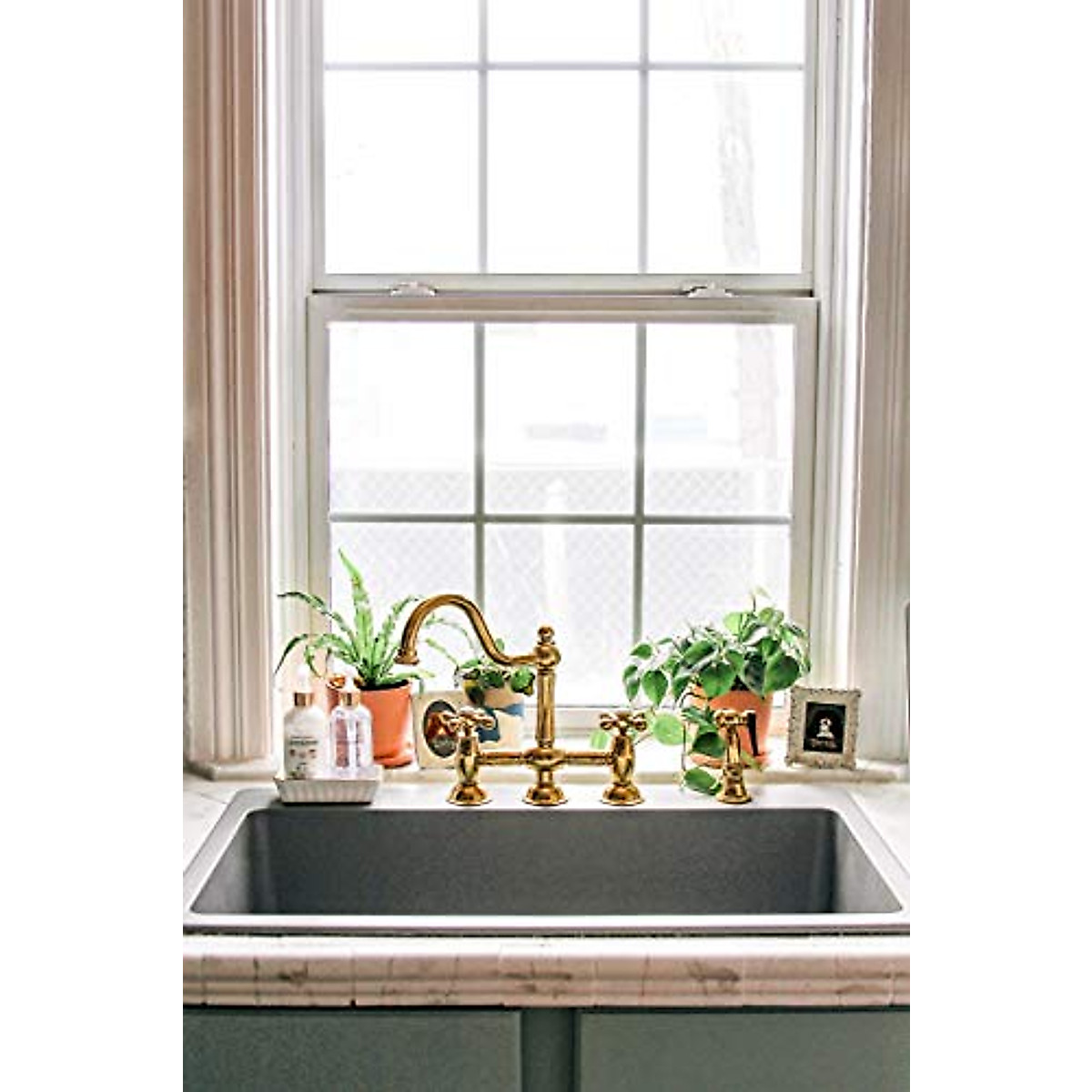 Kingston Brass KS3792AXBS Restoration Bridge Kitchen Faucet, 9", Polished Brass