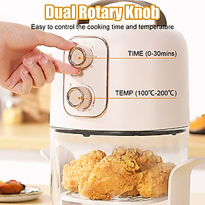 WOOLALA 360° Visible Glass Air Fryer, 2.5-Qt Air Fryers Oven Oil-free Low Fat Cooking, Compact Air Fryer with Automatic Timer and Temperature Control, Great for 1-3 People Use