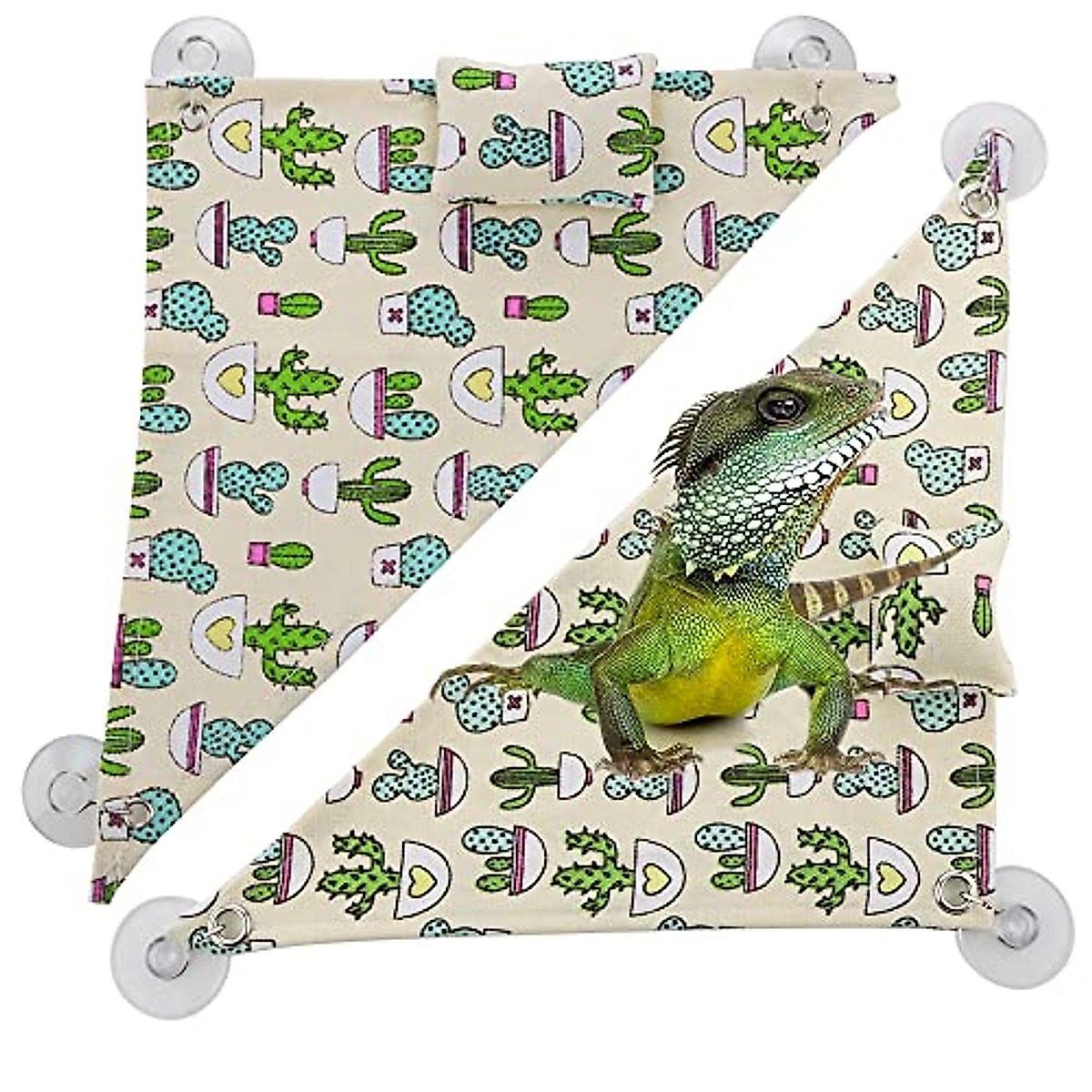 2 Pack Reptile Hammock with Small Pillow Swing Hanging Bed Lounger Ladder with Adhesive Hooks and Suction Hook for Lizard Leopard Gecko Bearded Dragon