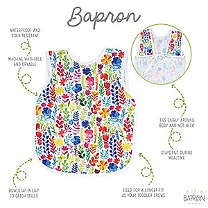 BapronBaby Rainbow Watercolor Floral Bapron - Soft Waterproof Stain Resistant Bib - Machine Washable - 6m - 5yr - (Sz Baby/Toddler 6m-3T)