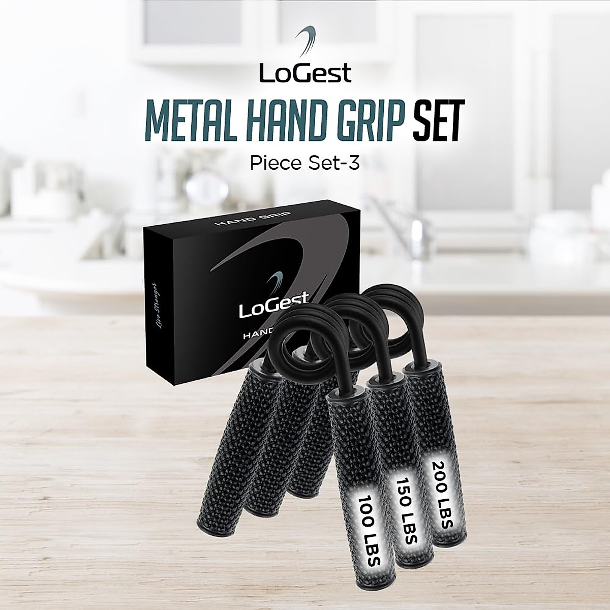 Logest Metal Hand Grip Set, 100LB-200LB 3 Pack No Slip Heavy-Duty Grip Strengthener with Gift Box, Great Wrist & Forearm Hand Exerciser, Home Gym, Hand Gripper Grip Strength Trainer