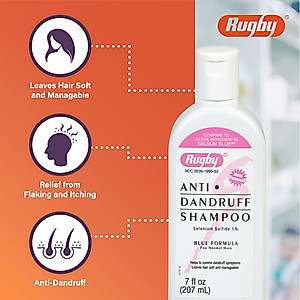 Rugby Selenium Sulfide Anti-Dandruff Shampoo - Blue Formula for Normal Hair - 7 Oz