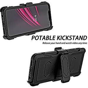 HONTECH for T-Mobile Revvl 6 Pro 5G Case,Holster Phone Case with Built-in Screen Protector Swivel Belt Clip Heavy Duty Full Body Protection Shockproof Kickstand Cover for Outdoor Sports