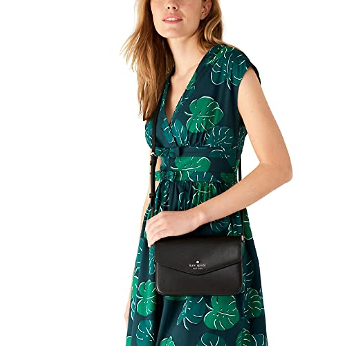 Kate Spade New York Sadie Envelope Leather Crossbody Purse (Black)