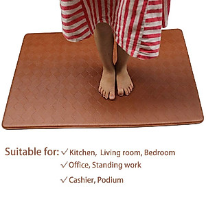 YUANIMAT Kitchen Anti Fatigue Floor Mat,Cushioned Anti-Fatigue PVC Kitchen Rugs - Ergonomic Comfort Rug for Kitchen,Office,Sink,Laundry -Non-Slip Standing Desk Mat (29.5 Inch x 17.7 Inch, Grid-Brown)