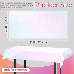 2 Pieces Iridescence White Tablecloth, 40 x 108“ Disposable Shiny Laser Table Cloth, Glitter Plastic Tablecloths, Holographic Iridescent Table Cover for Party Decoration, Wedding and Banquet