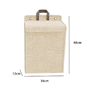 Collapsible Hanging Laundry Basket Wall Mounted Laundry Storage Basket with Carry Handle, Large Capacity Laundry Hamper for Bedroom, Blanket, Beige Medium