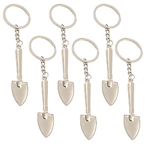 luzen 6Pcs Alloy Metal Shovel with Key Ring Creative Mini Shovel Keychain Keyring Pendant Bag Hanging Charm Mini Shovel Filling Vials Tool for Men and Women Gift, Silver