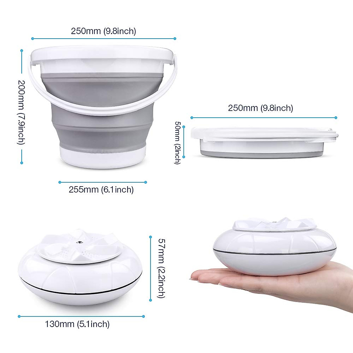 Mini Washing Machine, Ultrasonic Turbine Washer, Foldable Laundry Tub With USB Powered, Portable Compact Personal Baby Clothes Washer for Home Travel Apartments Dorms Socks Underwear Bra