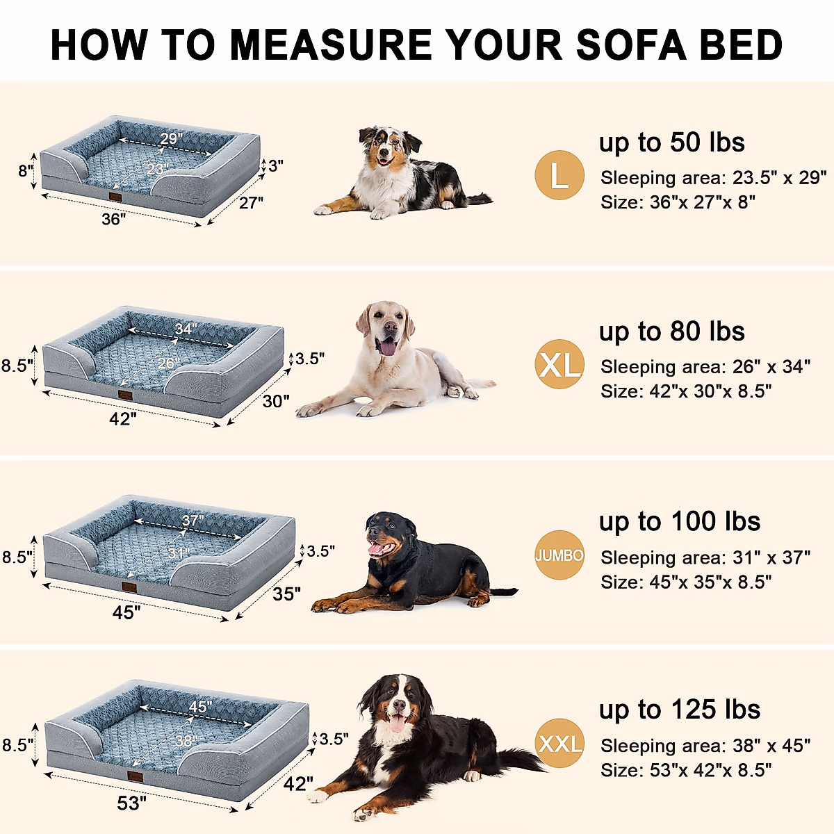 Casa Paw Orthopedic Dog Beds for Large Dogs, Waterproof Memory Foam Large Sized Dog Bed with Sides, Non-Slip Bottom and Egg-Crate Foam Big Dog Bed with Removable Washable Cover(Large,Light Grey)