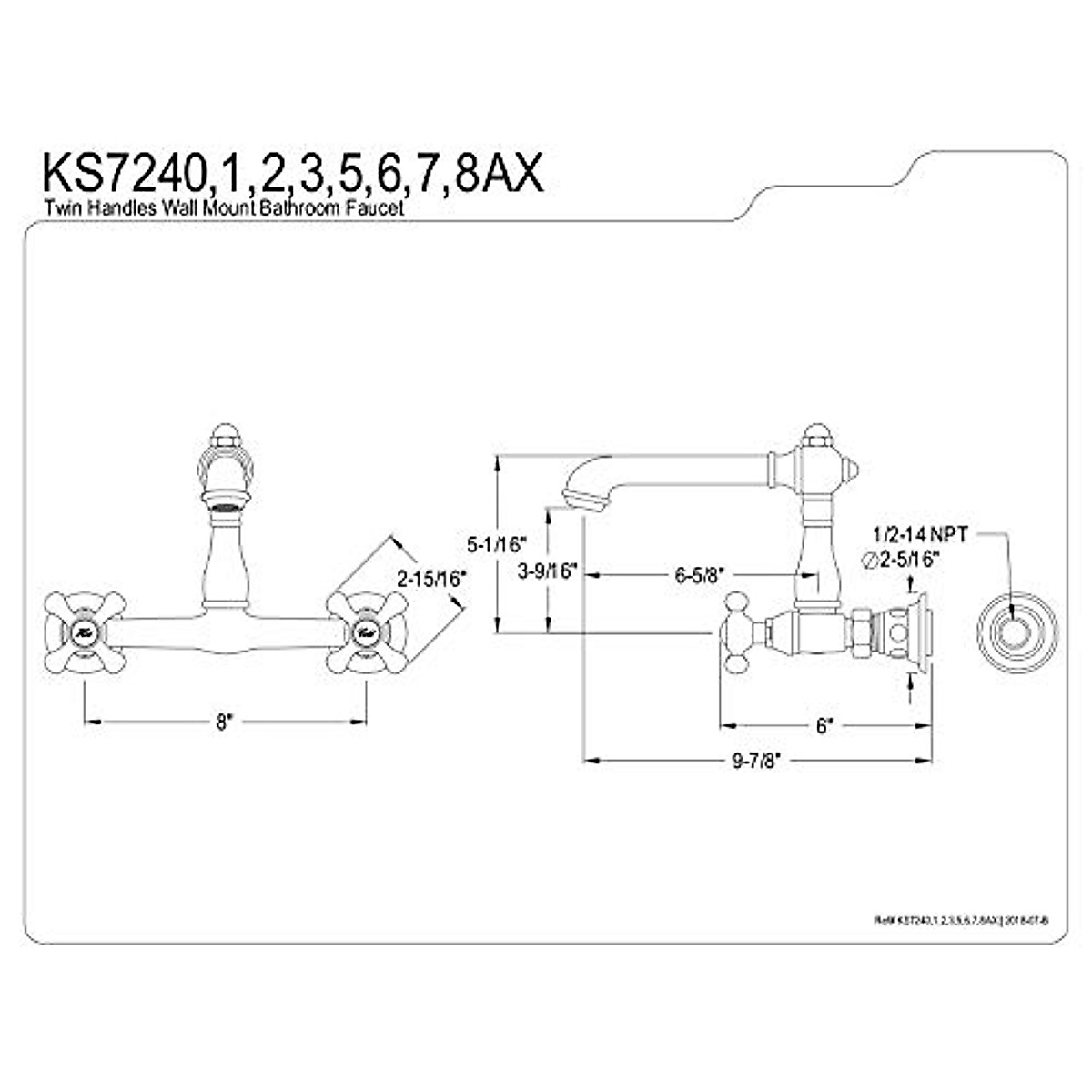 Kingston Brass KS7241AX English Country Bathroom Faucet, Polished Chrome, 10.31 x 5.06 x 2.31