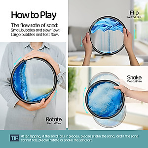 Fitifun Liquid Motion Sand Art Picture for Home Decor - Blue Sandscapes Painting in 3D Motion (12in)