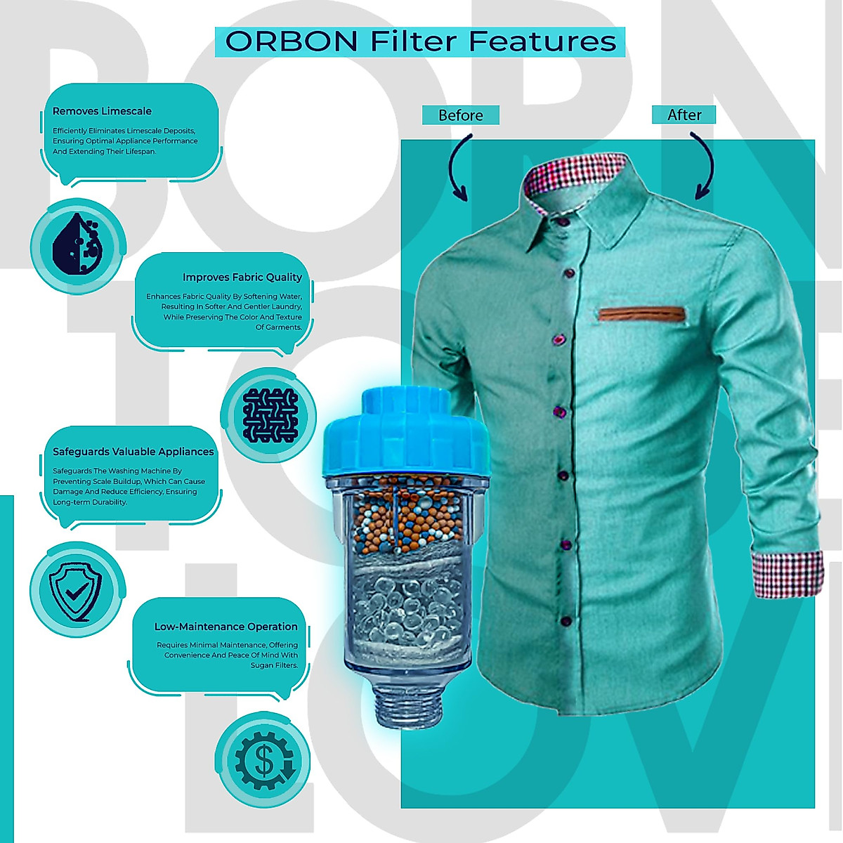 ORBON Hard Water Filter for Washing Machine | Washing Machine Inline Water Filter | Washing Machine Hose Filter | 3/4" BSP Thread | With Teflon Tape | For Fully Automatic Washing Machines | 1 Unit