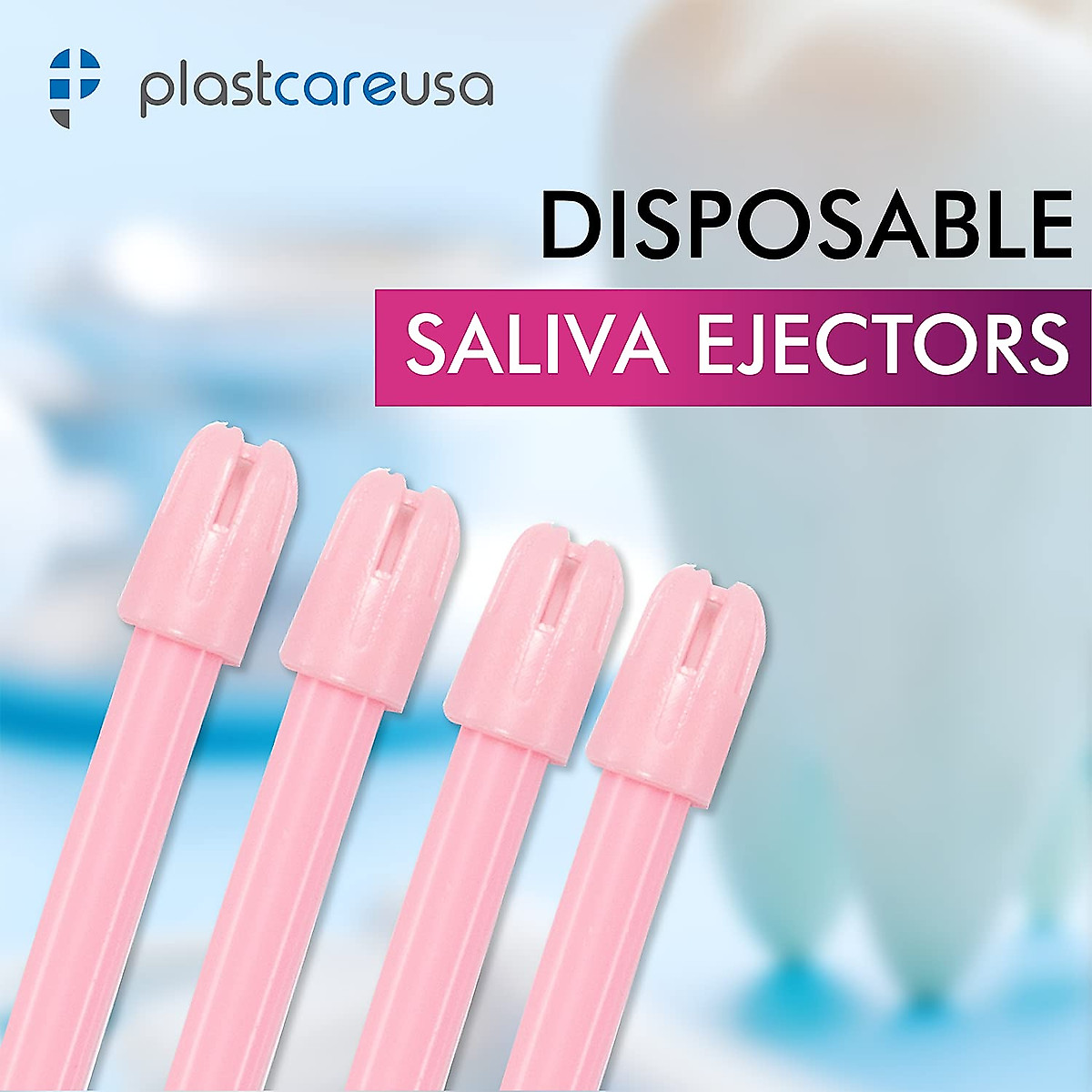 1000 Dental Saliva Ejectors Disposable - Medical Grade Latex Free Evacuation Suction Tips - Flexible Pink Tube with Pink Tip (10 Bags of 100) by PlastCare USA