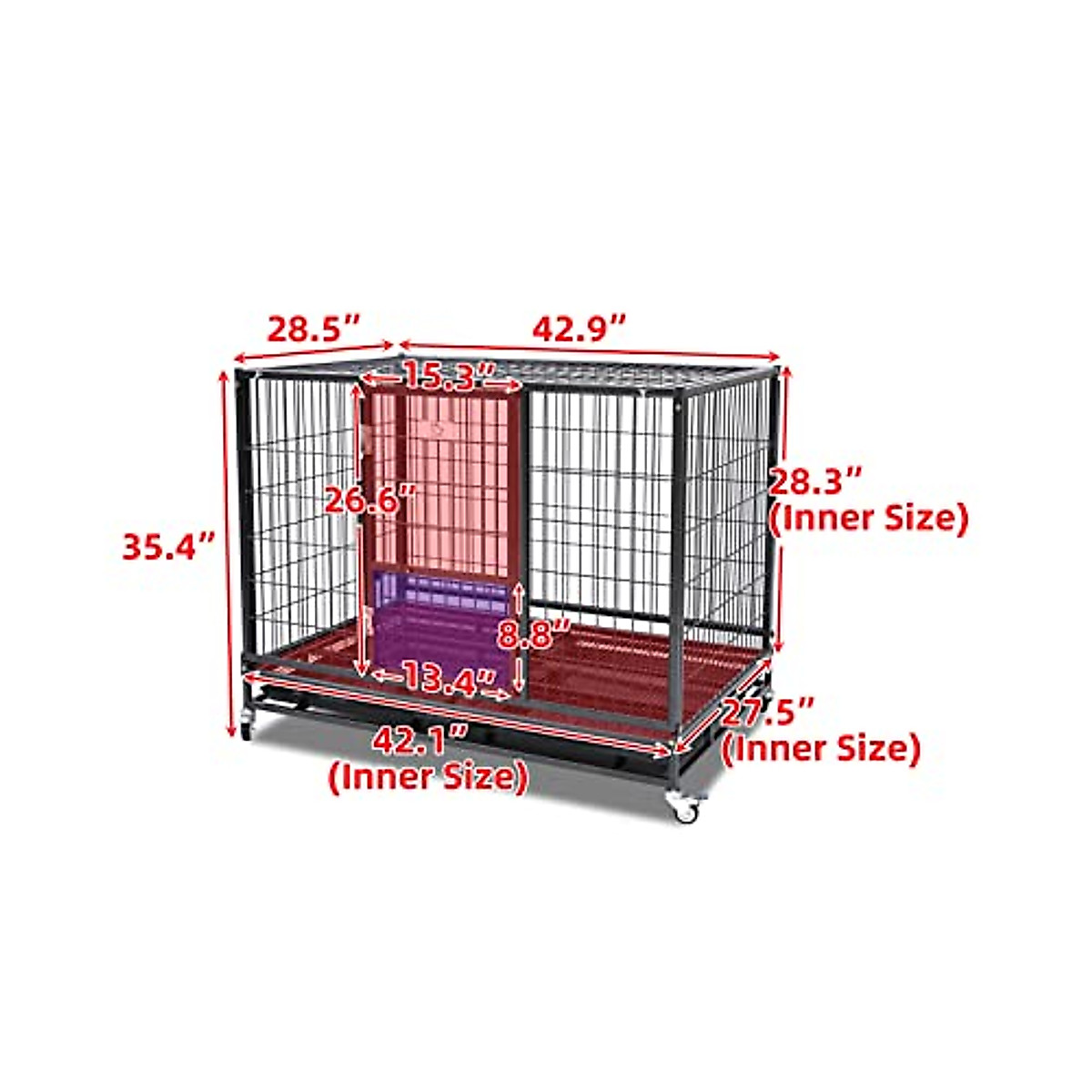 Homey Pet 43" Stackable Heavy Duty Cage W/Feeding Door, Casters and Tray