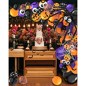 Lutoys 126 Pcs Halloween Balloon Garland Arch Kit, Eye Balloons with Spider Web, Bats, Purple Orange and Black Balloons for Halloween Birthday Supplies Halloween Party Decorations