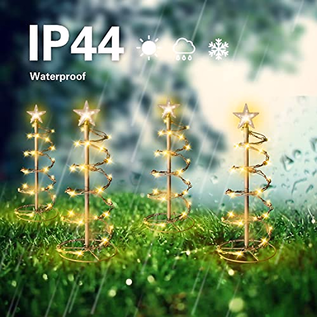 Joiedomi 4 Pack 18" Spiral Christmas Tree Pathway Light, 100 Count Warm White Waterproof Pathway Yard Stake for Christmas, Garden, Lawn, Indoor Outdoor Holiday Decoration