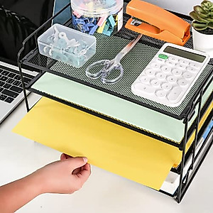SUPEASY Desktop File Organizer, Mesh File Organizer with 4 Letter Trays, Easy Installation, Desk Organizer for Office, School and Home Black