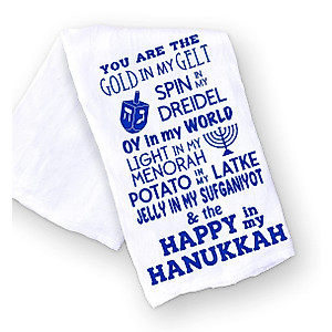 Funny Jewish Puns for Hanukkah Kitchen and Bathroom Hand Towel, Gift for Jewish Holidays, Hostess, Houswarming and Holiday Gift (You are the Gold in my Gelt)