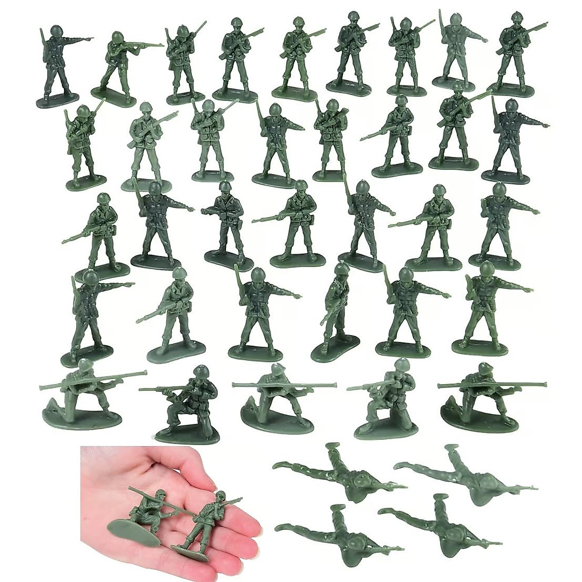 Zugar Land Classic US Army Men (36 Pieces) 2". Plastic. Green Toy Soldiers. Free Standing Designs. Great Party Favor Goodie Bag Filler. (1 Pack of 36 Army Men)