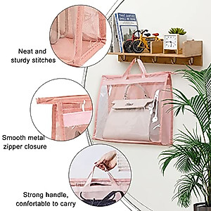 SZXFMY 8 Pack Handbag Storage Organizer Dust Bags Transparent Purse Storage Bag Organizer for Closet with Handle and Zipper Handbags Bag (Pink)