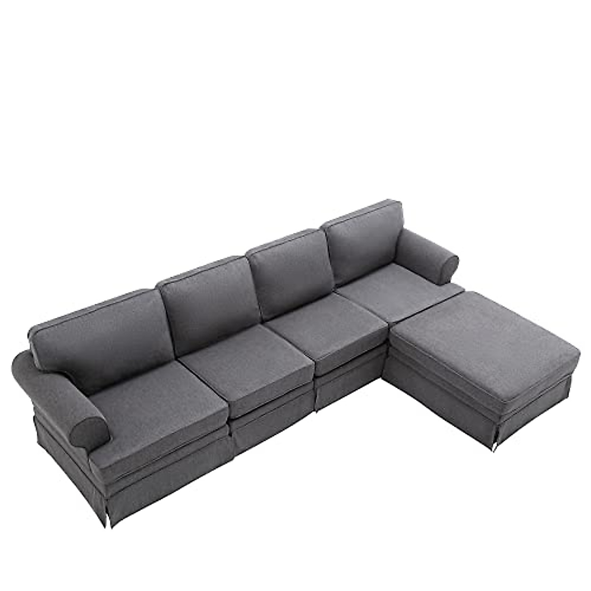 Evedy Modern Upholstered Fabric Modular Sectional Sofa, L-Shaped Couch with Removable Ottoman for Living Room, Bedroom or Office, Dark Gray c