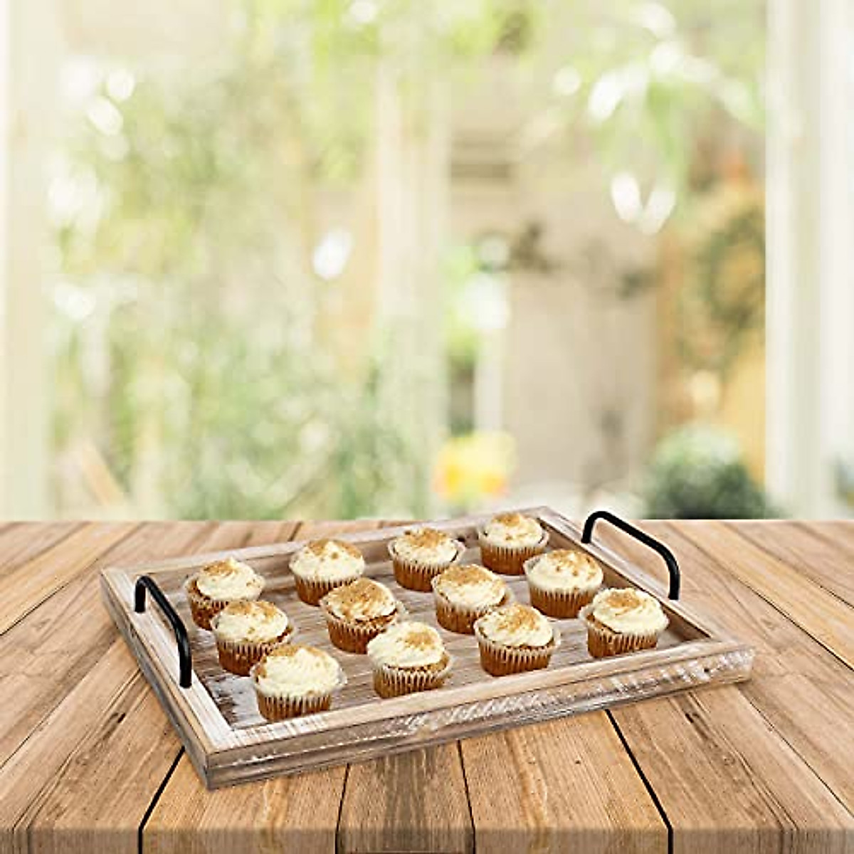 Creekview Home Emporium Wood Serving Trays - 2pk Nesting Serving Trays with Handles Decorative Wooden Serving Tray Set