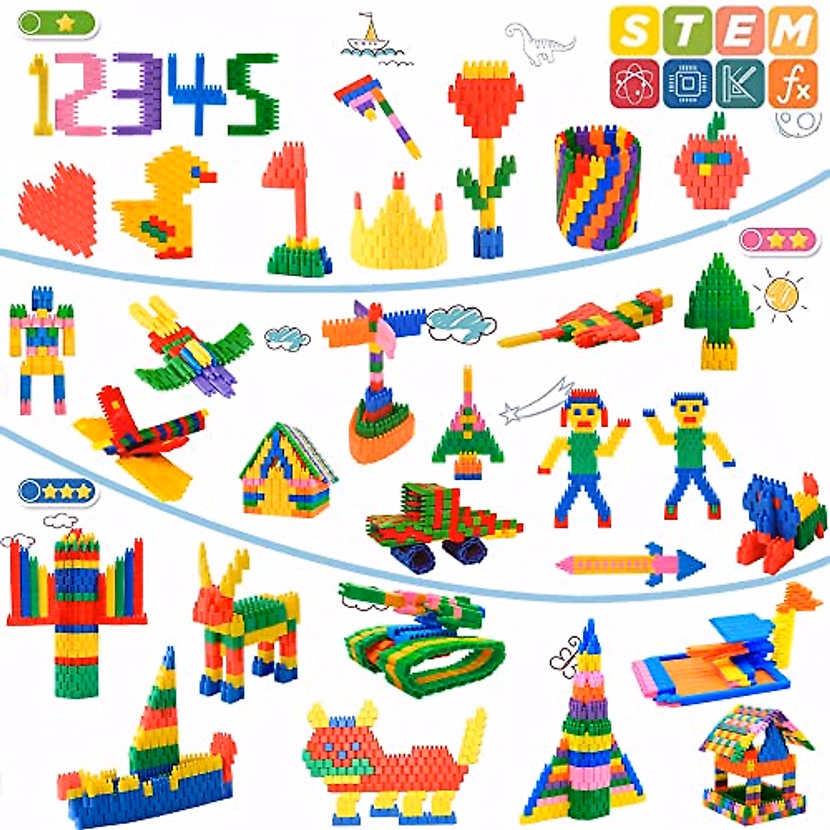 FUBAODA Kids 600pcs Set Building Blocks Construction Toy - Learning Playset STEM Toy Set Educational Kit Child Branin Development Preschool Kindergarten Toy