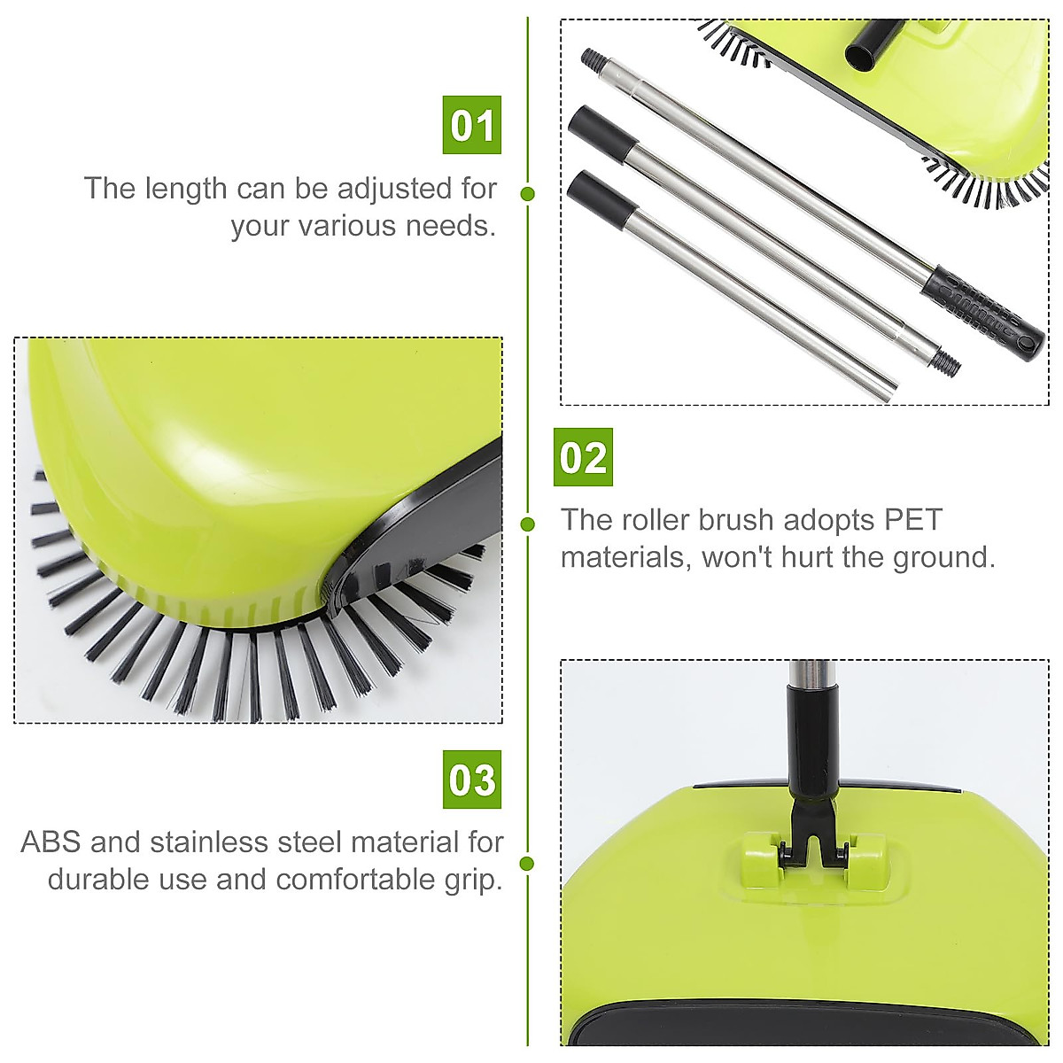 MUCKLILY Cleaning Sweeper 3 1 Hand Sweeper and Pan Cleaning Stick to Rotate - Push Cleaning Mop