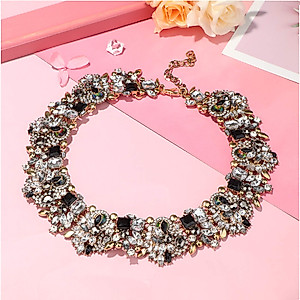 JOERICA Bib Statement Necklace for Women Chunky Choker Necklace and Earrings Set Vintage Rhinestone Statement Necklace Fashion Costume Set for Women