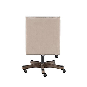 Linon Natural Linen Upholstered Swivel Wooden Base Clayton Office Chair