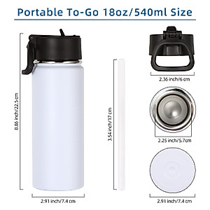 Volhoply 18oz Insulated Water Bottle Bulk 2 Pack,Kids Stainless Steel Water Bottles with Straw Lid,Double Wall Vacuum Metal Thermos Bottle,Wide Mouth Reusable Sports Flask For Cold Drink(White,2 Set)