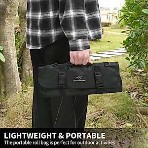 NANFANG BROTHERS Chef Knife Set with Bag, 9 Pieces Damascus Steel Chef Knives with Portable Knife Roll Storage Bag, Blade Guards, Carving Fork, Apron and Kitchen Shears for Outdoor Camping Travel