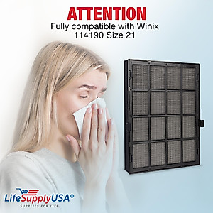 LifeSupplyUSA True HEPA Replacement Filter Compatible with Winix 114190 Size 21