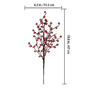 4 Pack ICY Red Berry Picks Artificial Christmas Berry Spray Iced Berry Stems Red Berry Twig Branches for Christmas Holiday Winter Floral Arrangement Centerpiece Seasonal Decoration 18.8" Tall