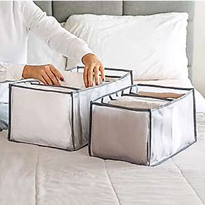 SYIKKI Clothes Organizer For Folded Clothes - Wardrobe Clothes Organizer For Jeans 7 Grids Organizer for Closet, Mesh Storage Compartment for Thin Jeans Pants T-Shirts Legging (1)