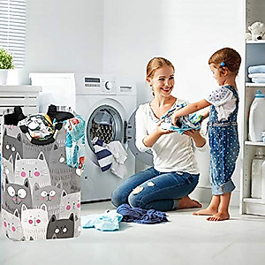 visesunny Collapsible Laundry Basket Cat Animal Large Laundry Hamper with Handle Toys and Clothing Organization for Bathroom, Bedroom, Home, Dorm, Travel