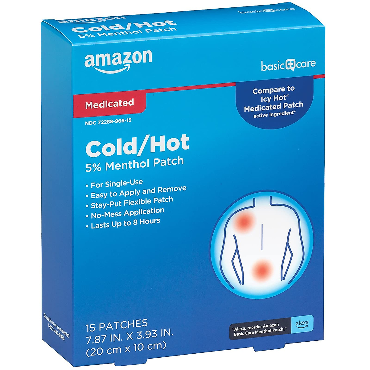 Amazon Basic Care Medicated Cold Hot 5% Menthol Patch, 7.87” x 3.93”, 15-Count Box (Previously HealthWise)
