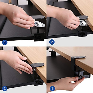 FlexiSpot Large Keyboard Tray Under Desk Ergonomic 25 (30 Including Clamps) x 12 in C Clamp Mount Retractable Adjustable Mouse Computer Keyboard Platform Tray Slide-Out Keyboard Drawer Shelf (Black)