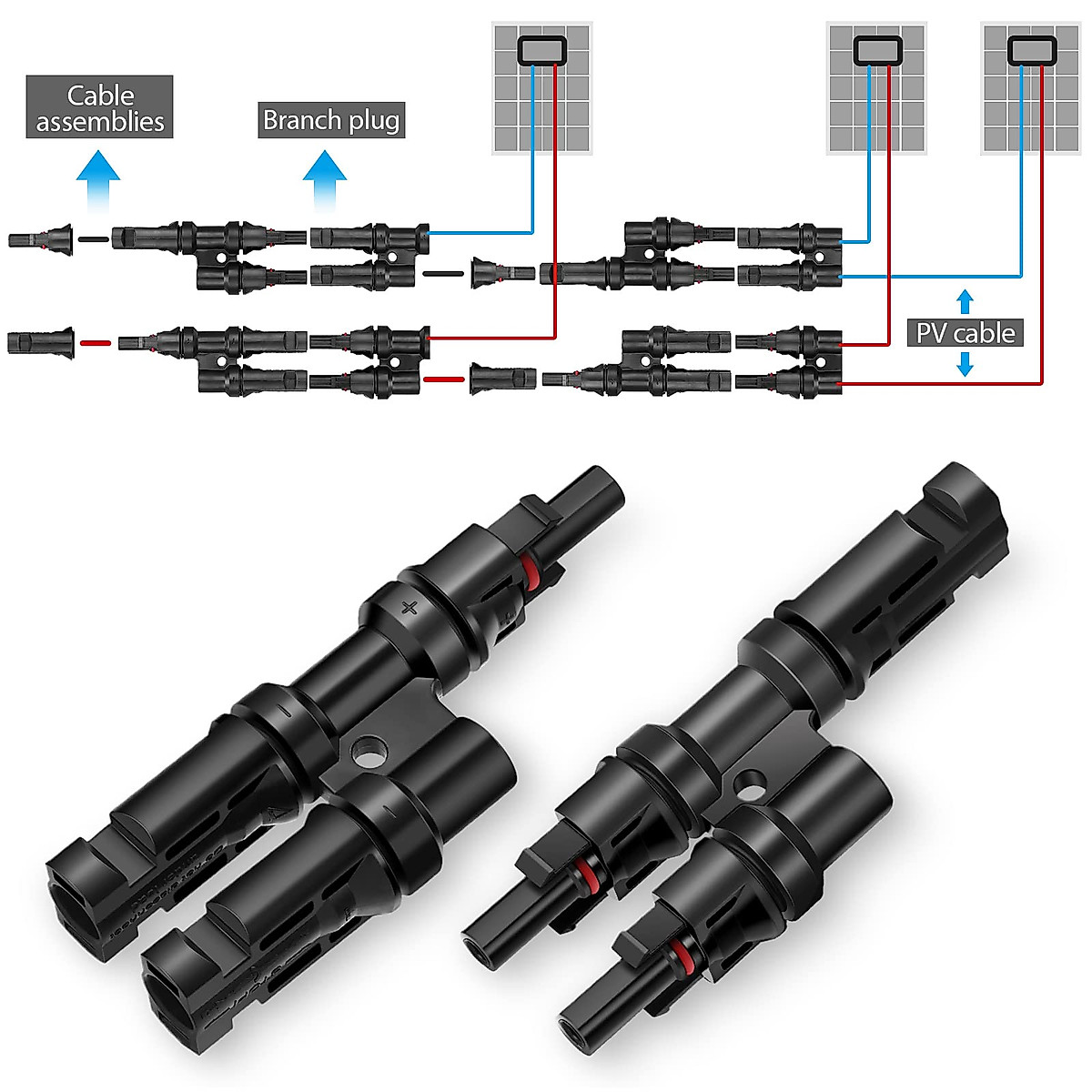 10 Pairs Solar Branch Connectors Y Connector Waterproof Solar Panel Connector Solar Wind Power Parts and Accessories for Parallel Connection Between Solar Panels