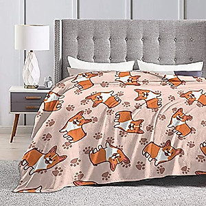 tiehrpr Cute Corgi Dog Blanket Flannel Fleece Throw Blanket Kawaii Stuff for Bed Couch Sofa Chair 60"X50"