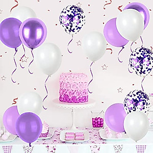 Purple and White Balloons, 50pcs 12 Inch Purple Balloons Metallic Purple Balloons Confetti Purple White Balloons for Purple Decorations, Birthday Shower Princess Theme Party Decorations