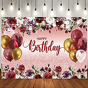 LTLYH 7x5ft Happy Birthday Party Backdrop Red Gold Birthday Decorations Background Birthday Party Banner Decorations Backdrop 178