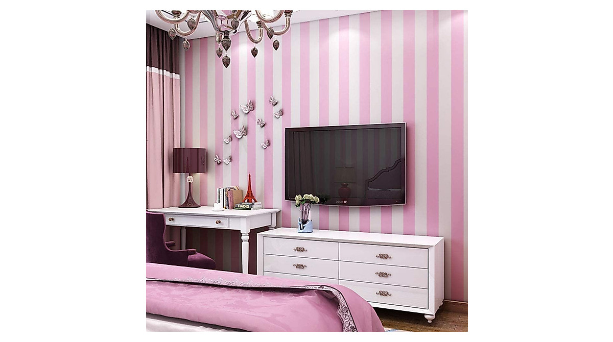 Self Adhesive Pink Striped Vinyl Contact Paper for Shelves & Decor