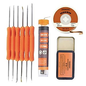 9 Pcs Soldering Accessories Kit Includes 6 Pcs Double Sided Soldering Assist Aid Repair Tool, Welding Wire, No-clean Solder Wick Braid, Rosin Paste Flux for Electronics Repair and Soldering